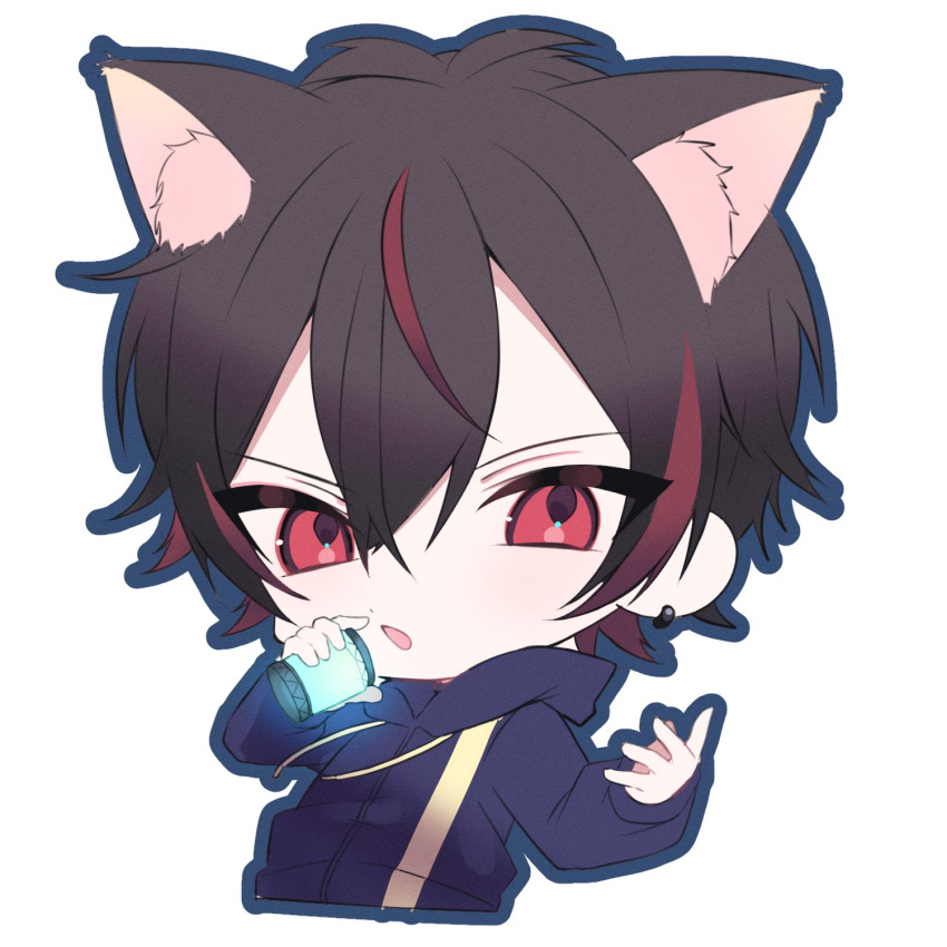 Safebooru - 1boy animal ear fluff animal ears black hair blue hoodie ...