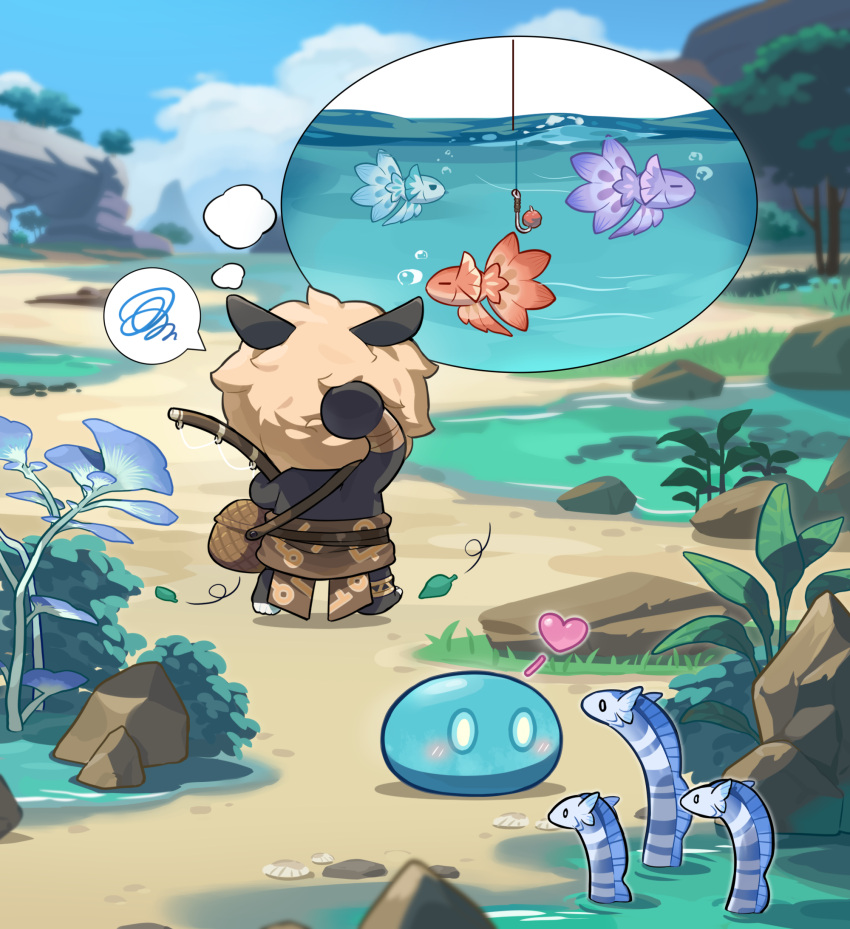 Safebooru - blush chibi fish fishing rod genshin impact highres ...
