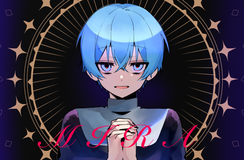 Safebooru - 1boy black background blue background blue eyes blue hair ...