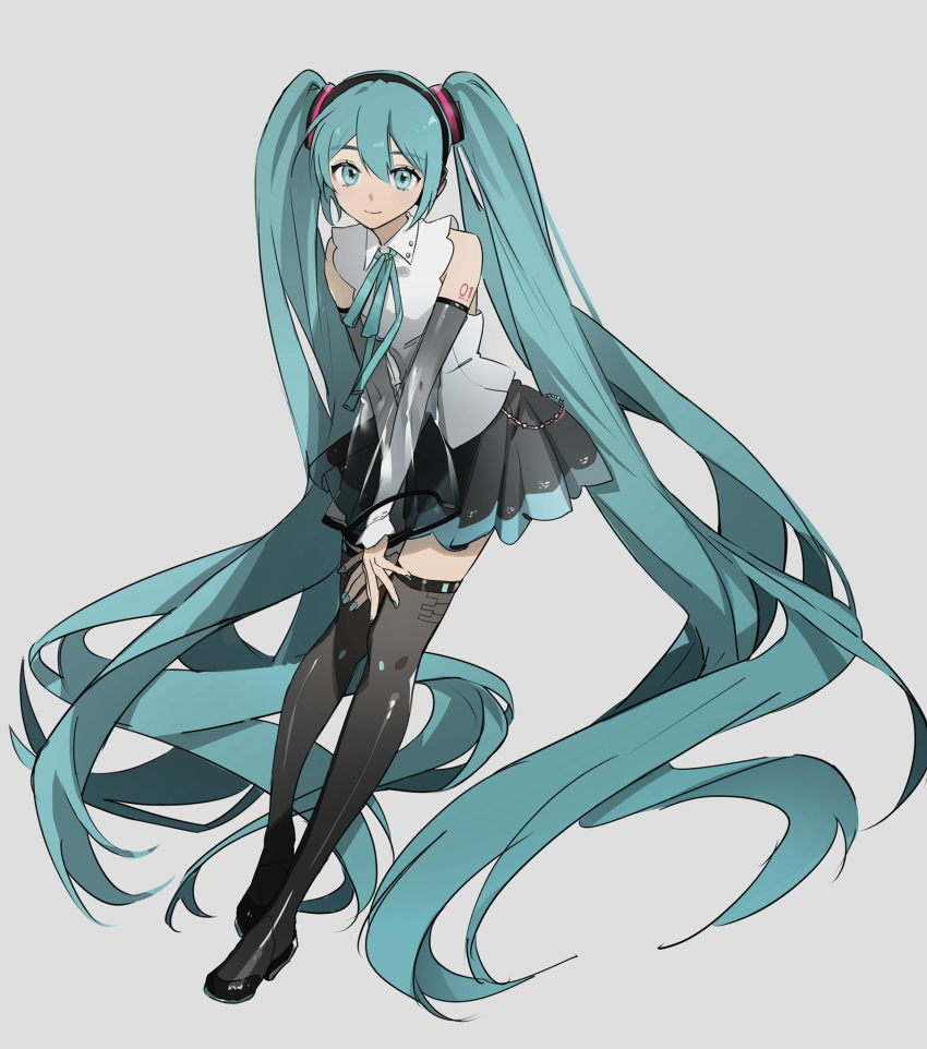 Safebooru - 1girl amg (amo10) aqua eyes aqua hair bangs black legwear black skirt closed mouth ...