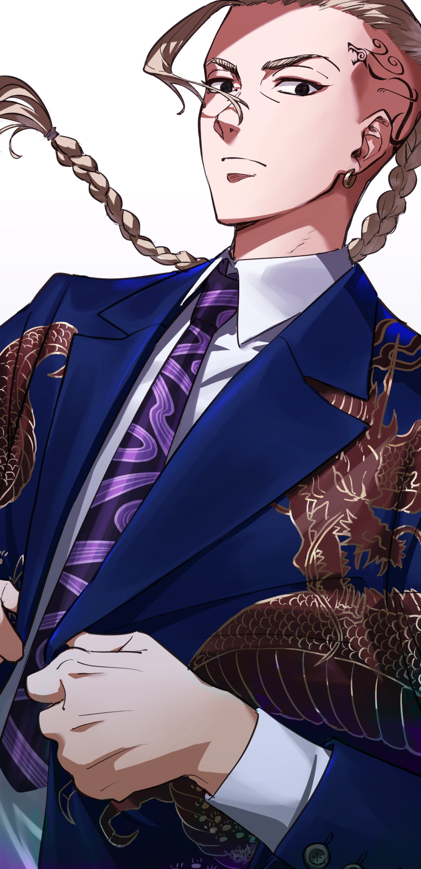 Safebooru - 1boy absurdres black eyes blonde hair blue jacket collared shirt formal frown head ...