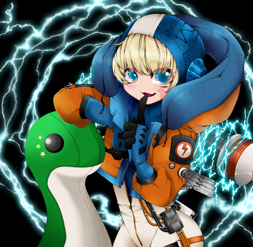 Safebooru - 1girl :3 animification apex legends black background blonde hair blue bodysuit blue ...