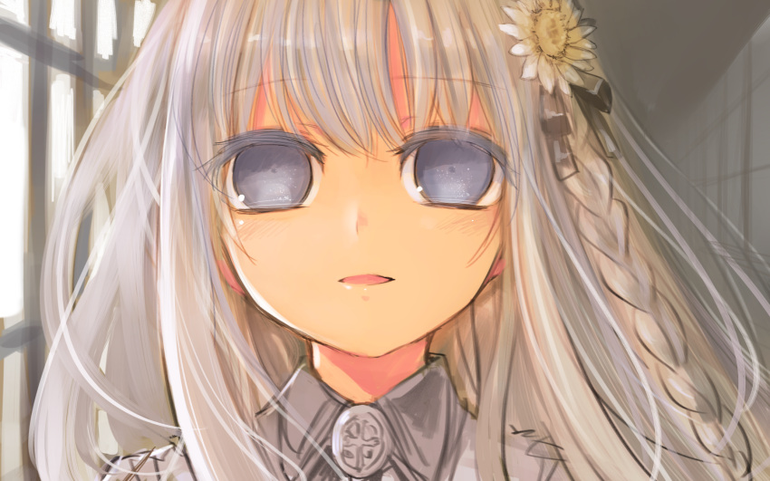 Safebooru - 1girl blush braid collared shirt eye focus flower hair flower hair ornament highres ...