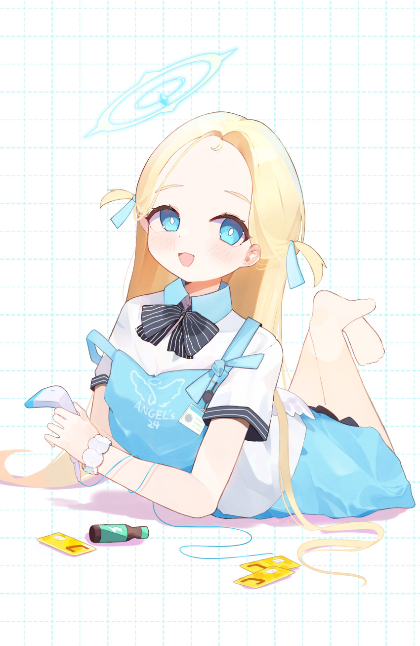 Safebooru - 1girl absurdres angel's 24 uniform (blue archive) angel wings apron barcode scanner ...