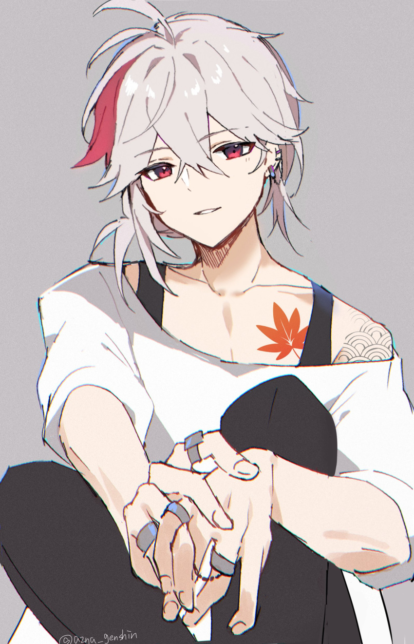 Safebooru - 1boy absurdres antenna hair arm tattoo azna bangs black ...