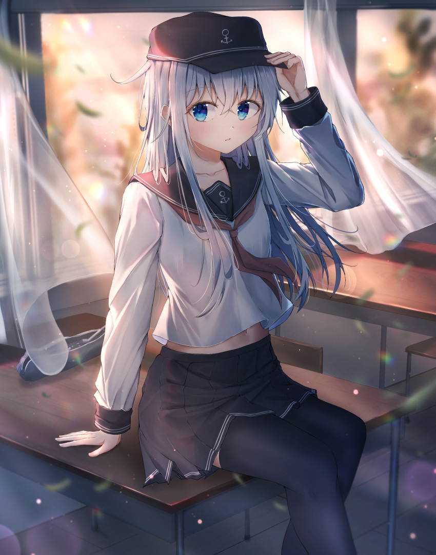 Safebooru - 1girl absurdres anchor symbol black headwear black legwear black sailor collar black ...