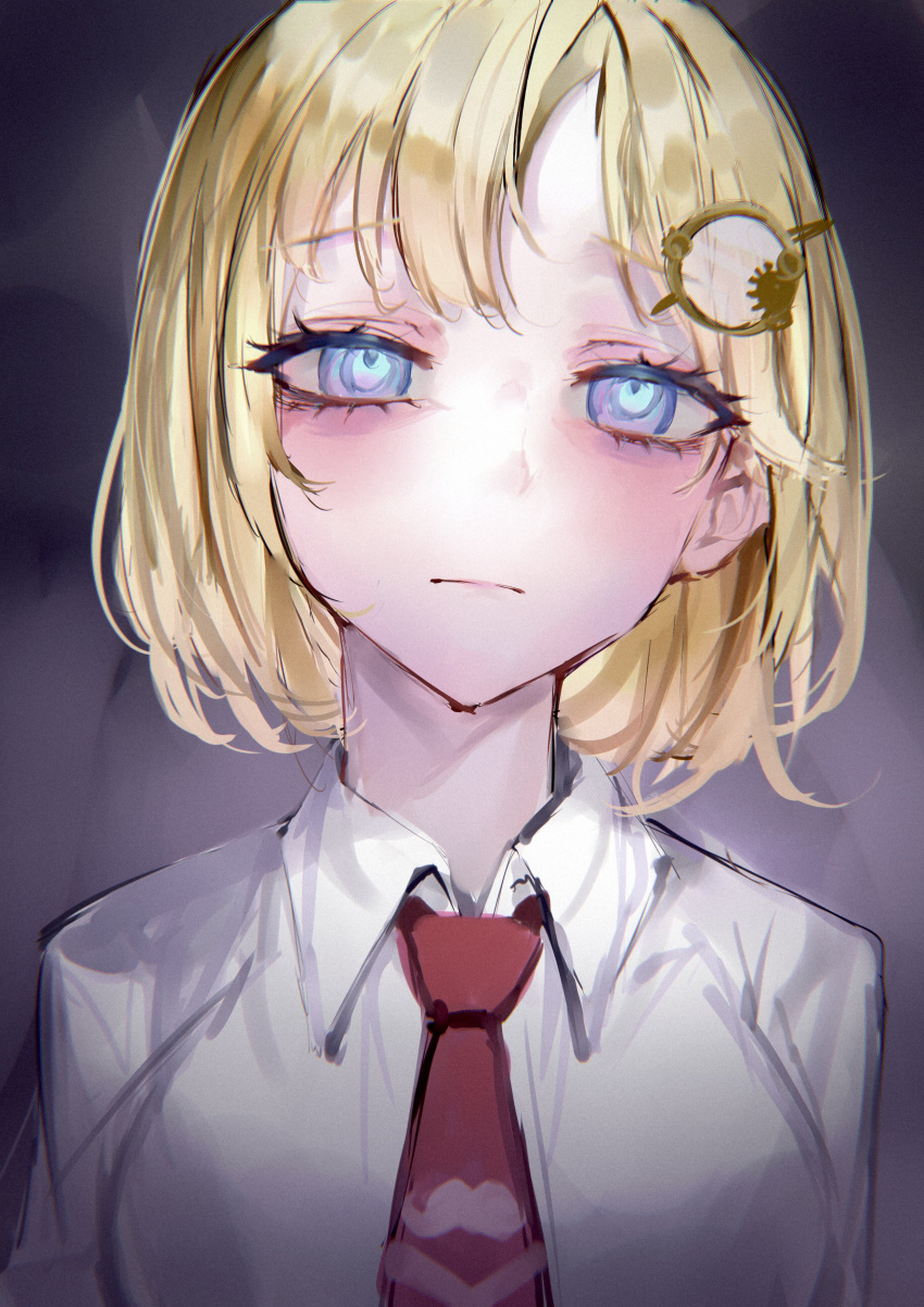 Safebooru - 1girl absurdres blonde hair blue eyes blush bob cut closed mouth collared shirt ...