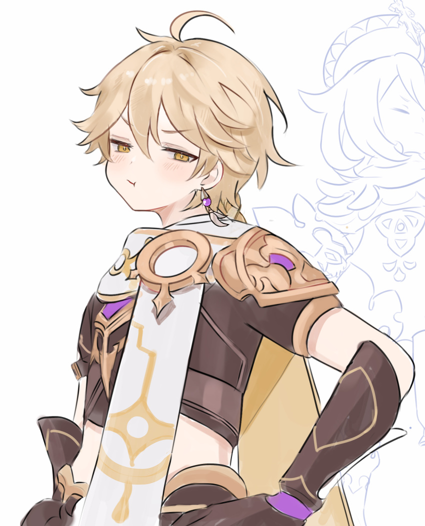 Safebooru - 1boy 1girl absurdres aether (genshin impact) ahoge angry armor blonde hair crop top ...