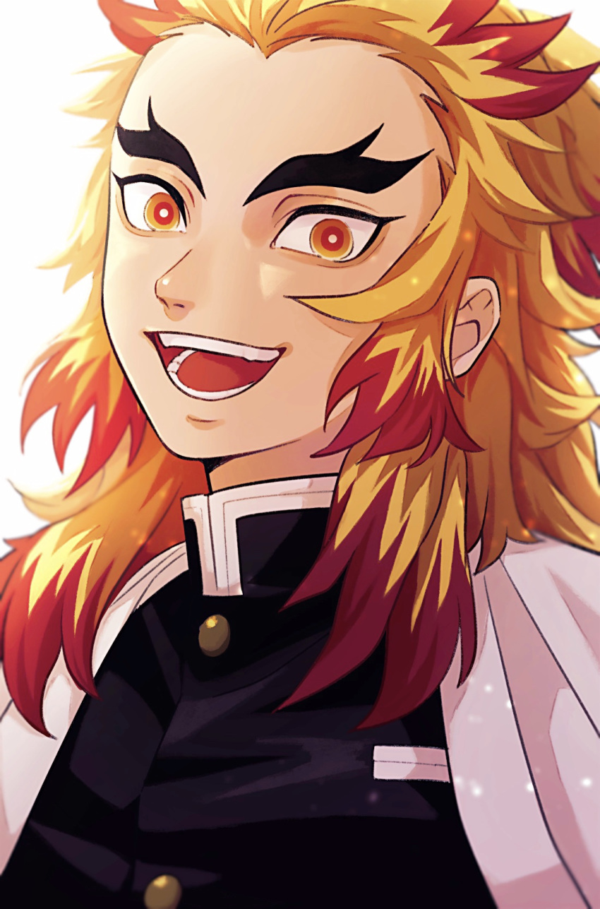 Safebooru - 1boy :d black jacket forked eyebrows gakuran highres jacket ...