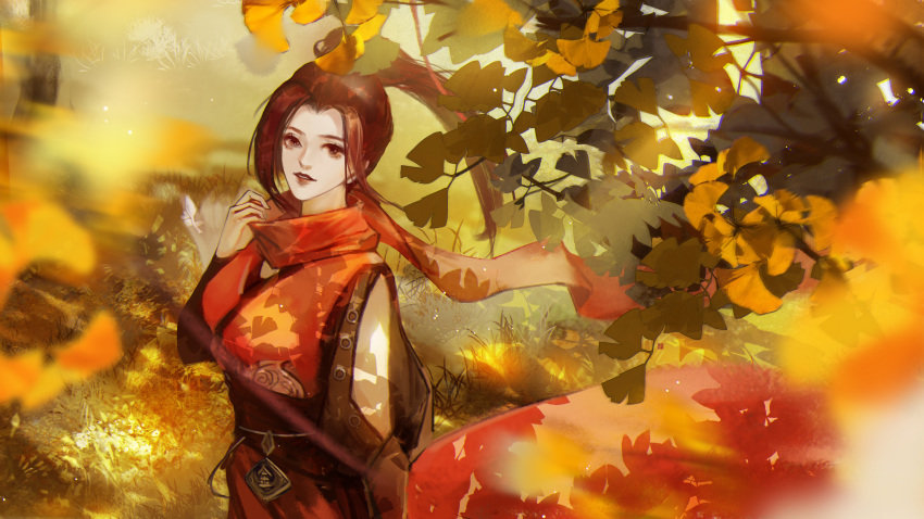 Safebooru - 1girl absurdres bi ting (xia lan) branch dress grass ...