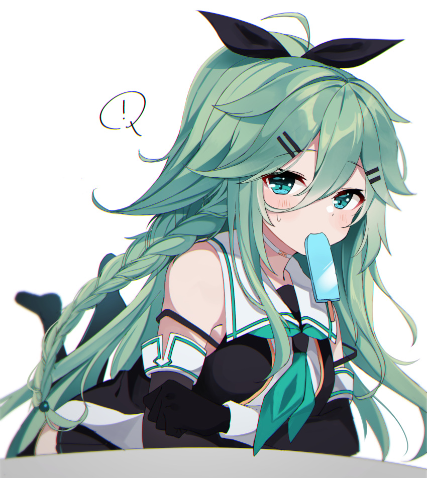 Safebooru - ! 1girl absurdres aqua eyes aqua hair black gloves black ribbon black serafuku black ...