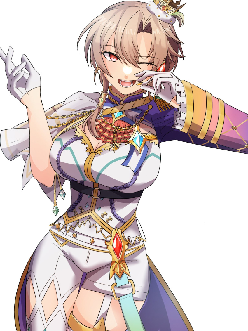 Safebooru - 1girl asymmetrical legwear bangs brown eyes brown hair capelet crown furen e ...