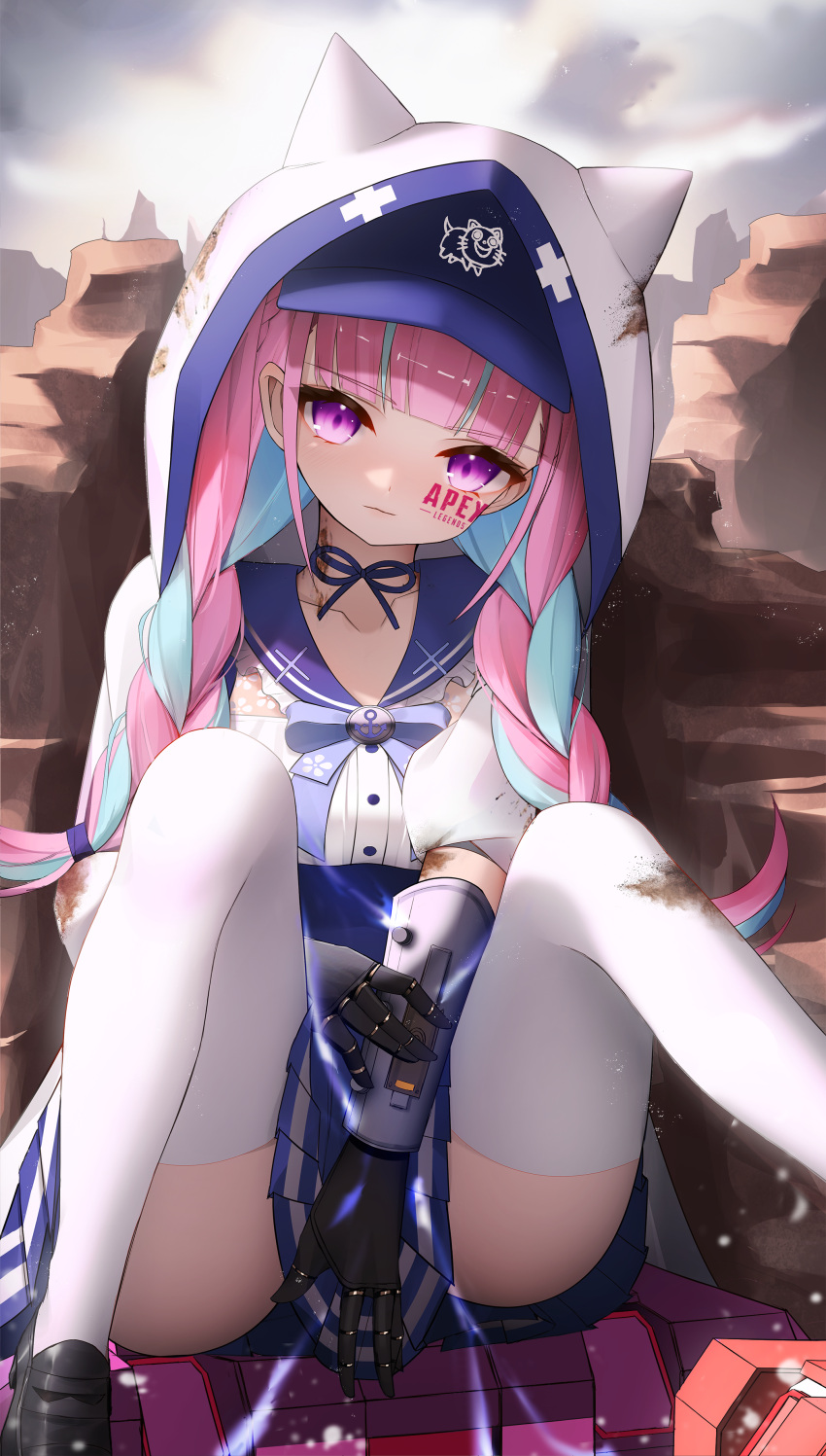 Safebooru - 1girl absurdres animal hood apex legends bangs baseball cap between legs black ...