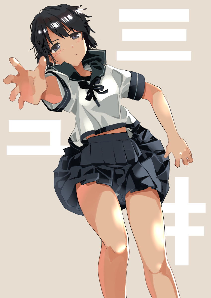 Safebooru - 1girl absurdres black hair blue sailor collar blue skirt closed mouth grey ...