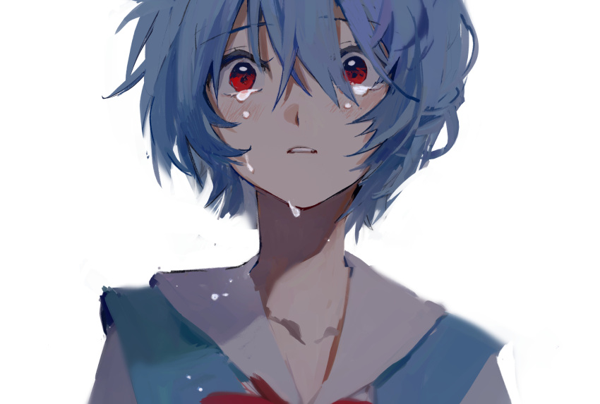 Safebooru - 1girl ayanami rei blue hair blush crying dango (uni 520) highres neon genesis ...