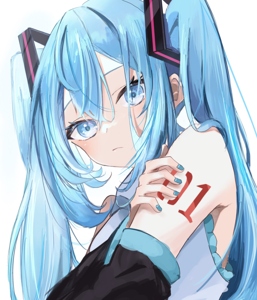 Safebooru - 1girl aqua eyes aqua hair aqua nails aqua necktie bangs collared shirt detached ...