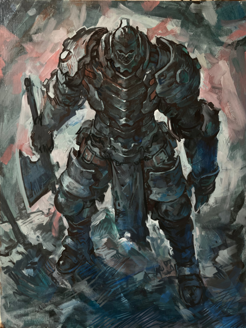 Safebooru - 1boy absurdres armor axe boots breastplate commentary ...