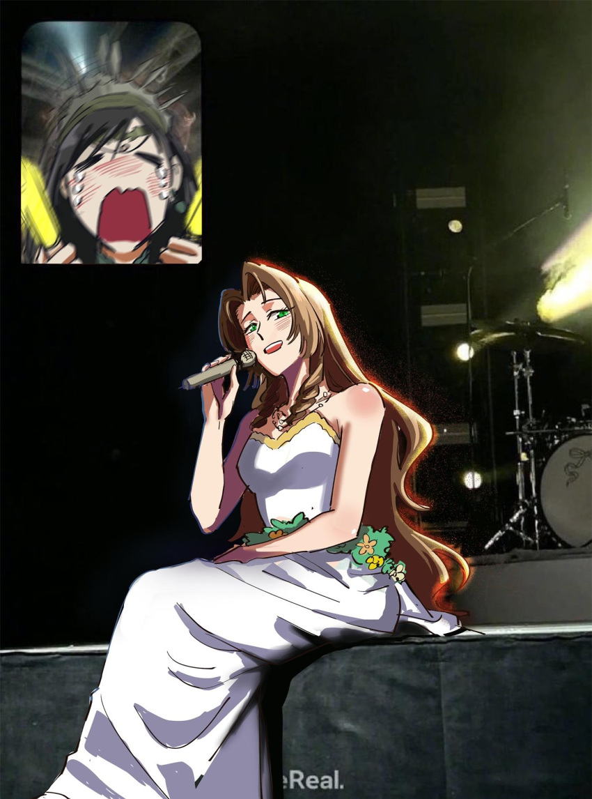 Safebooru - 2girls aerith gainsborough aerith gainsborough (white floral dress) ariamiao bare ...