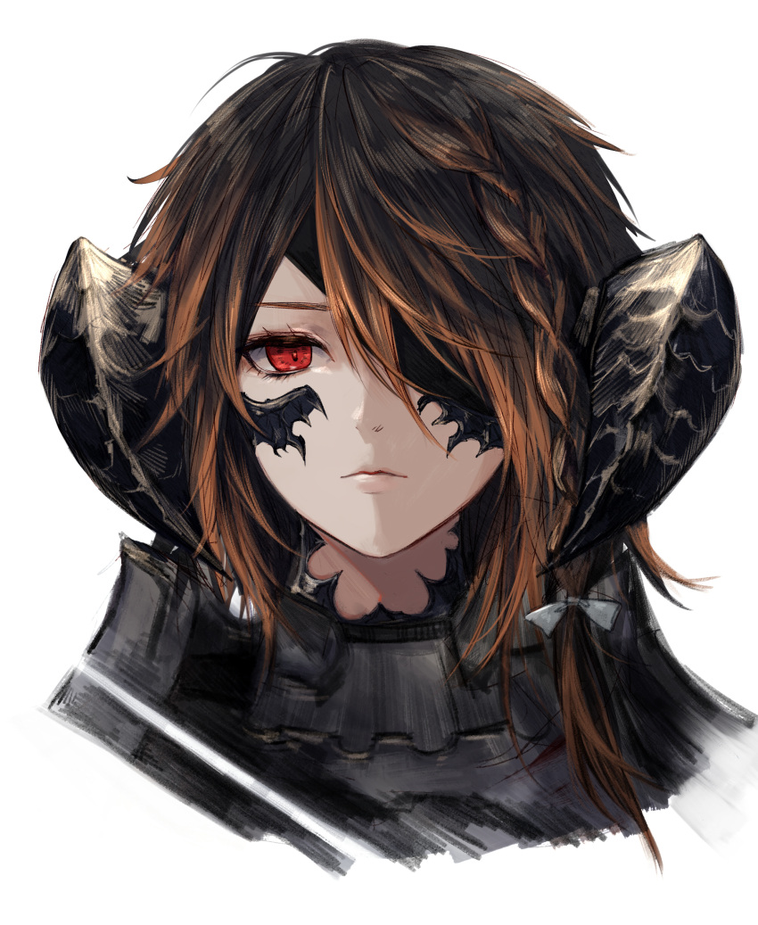 Safebooru - 1girl absurdres armor au ra bow braid brown hair commentary cropped shoulders dragon ...