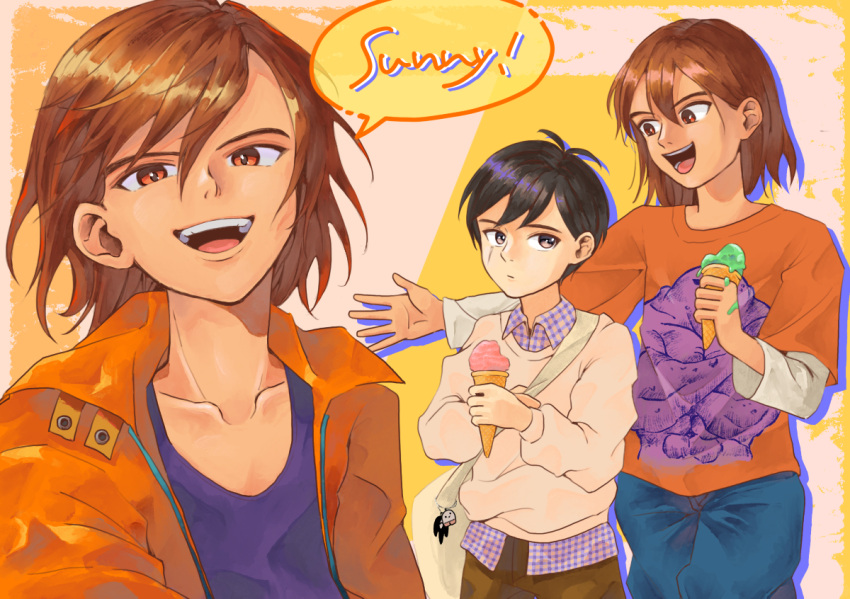 Safebooru - 2boys alternate costume antenna hair black eyes black hair brown eyes brown hair ...