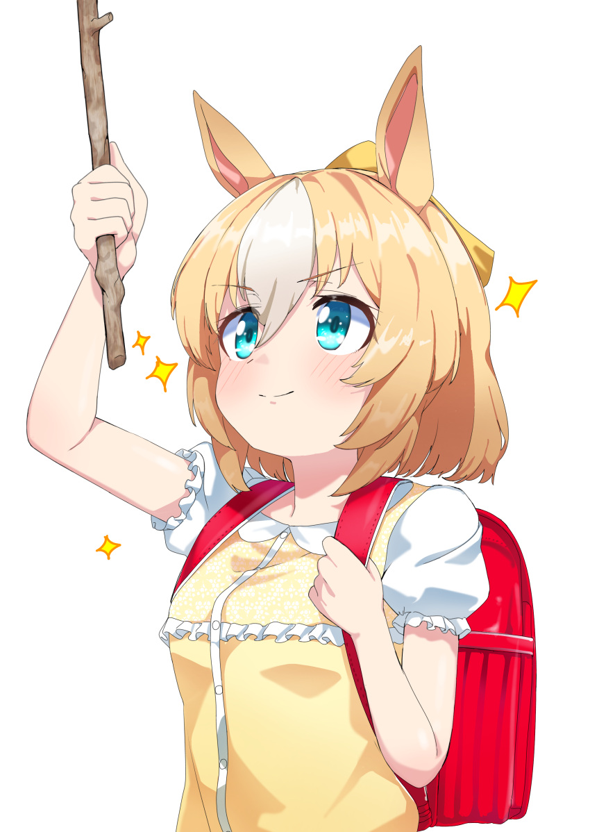Safebooru - 1girl absurdres aged down animal ears arm up backpack bag blue eyes blush breasts ...