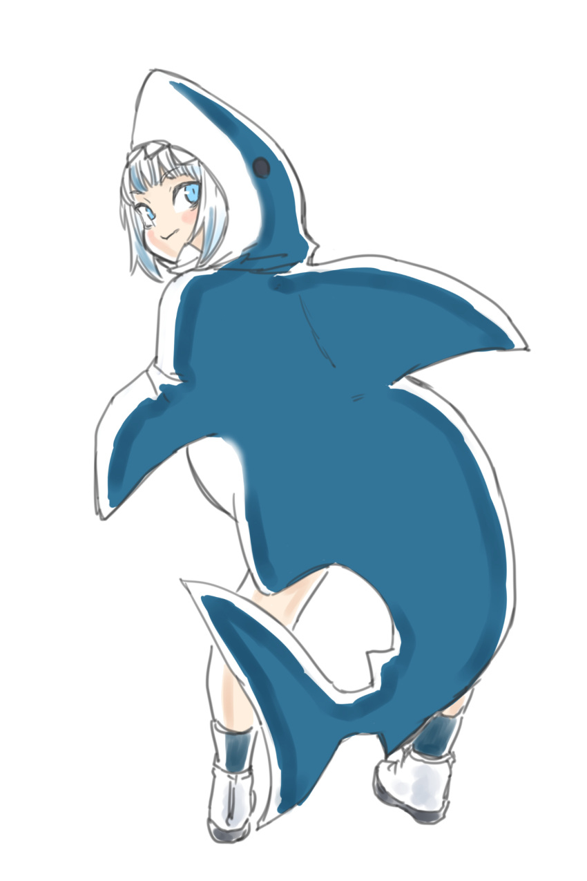 Safebooru - 1girl animal costume animal hood blue eyes blue hair blunt bangs blush closed mouth ...