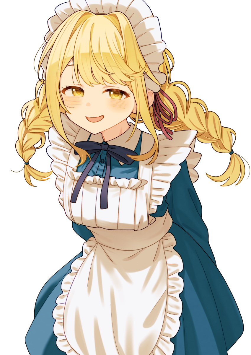 Safebooru - 07nono06 1girl absurdres alternate costume apron black ribbon blonde hair blush ...