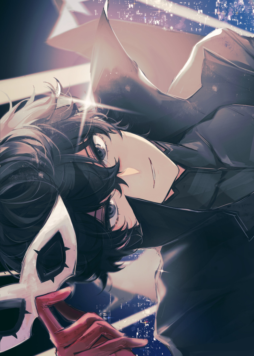 Safebooru - 1boy absurdres amamiya ren black coat black eyes black hair coat gloves hair between ...