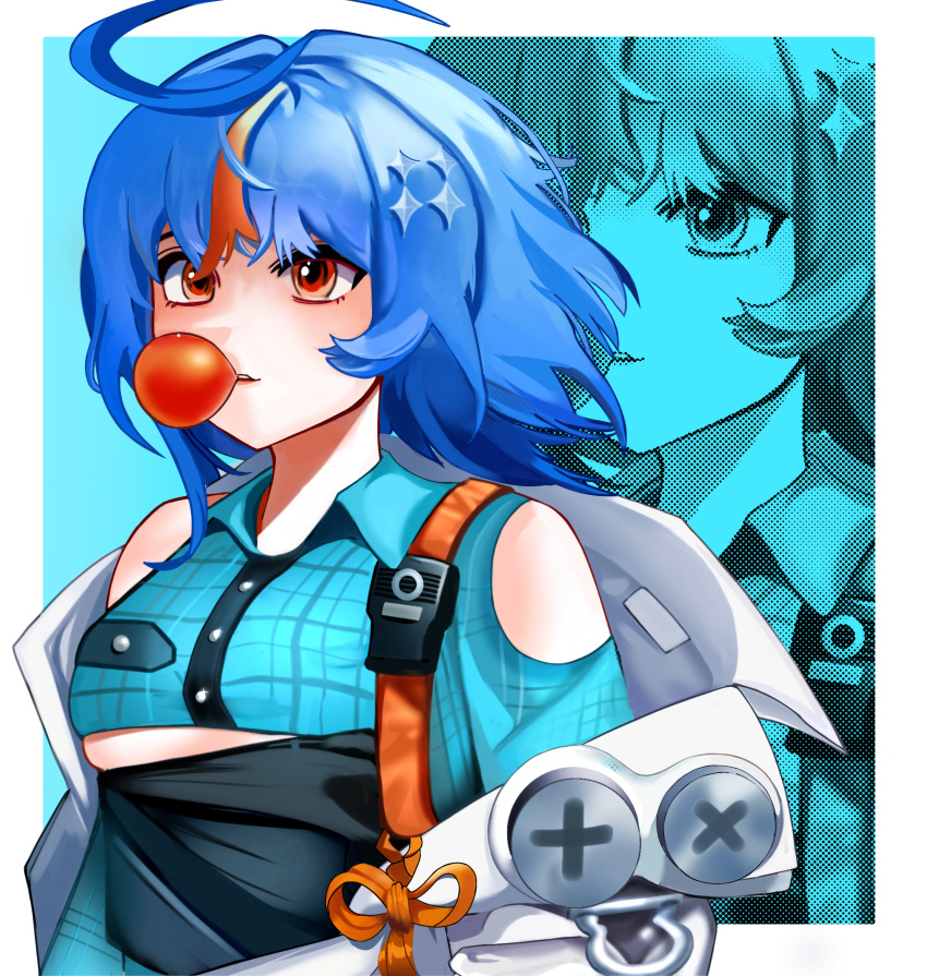 Safebooru - absurdres ahomushi994 blue hair blue shirt breasts chewing gum girls frontline ...