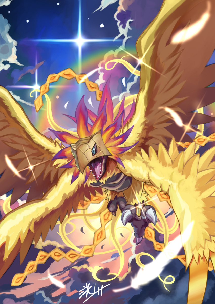 Safebooru - beak bird clouds digimon digimon (creature) feathers glint ...