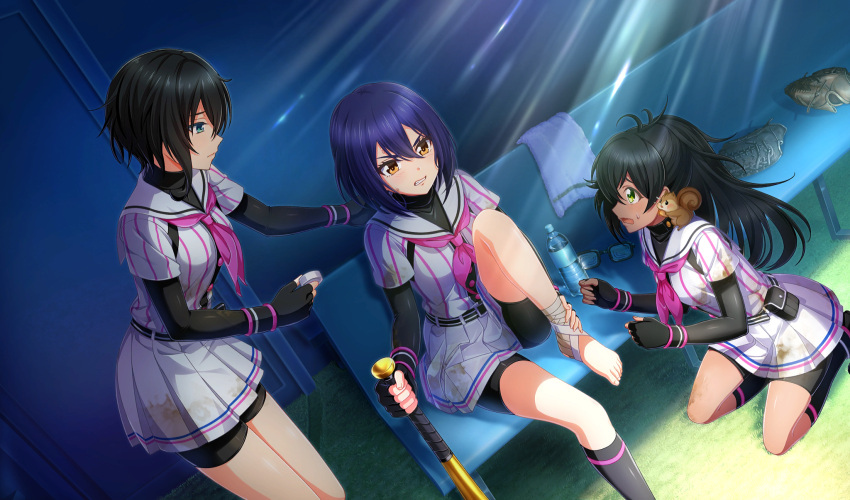 Safebooru - akino komugi bandaged foot bandages baseball bat baseball mitt baseball uniform belt ...