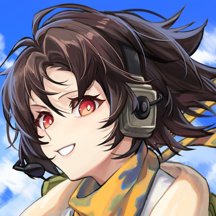 Safebooru - 1girl brown hair close-up clouds cloudy sky commission earhart (neural cloud) girls ...