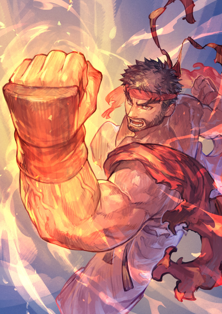 Safebooru - 1boy absurdres beard black hair brown eyes clenched hands ...