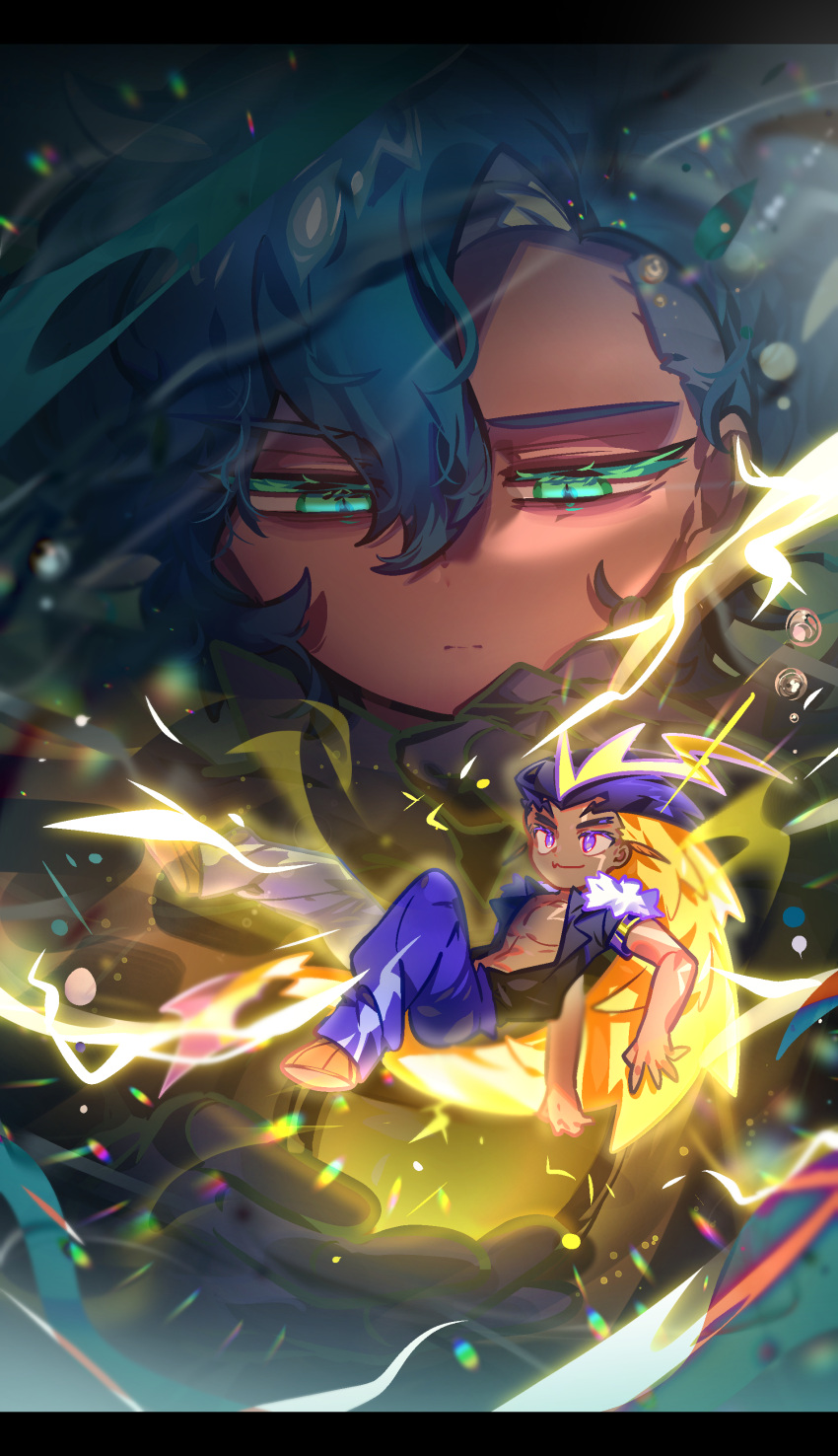 Safebooru - 1boy 1other abs absurdres abyss monarch cookie air bubble ...