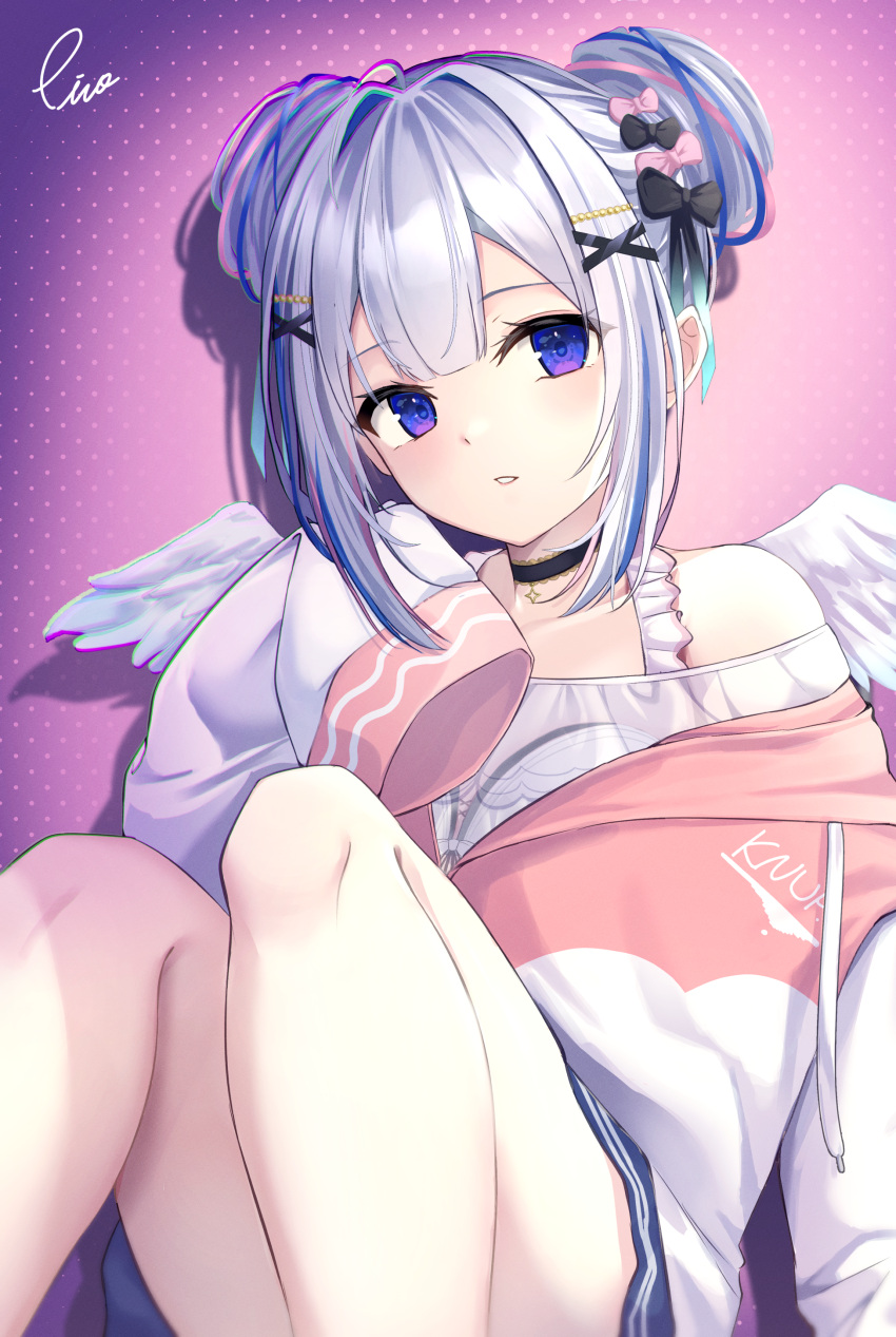 Safebooru - 1girl absurdres amane kanata angel angel wings blue hair colored inner hair gradient ...