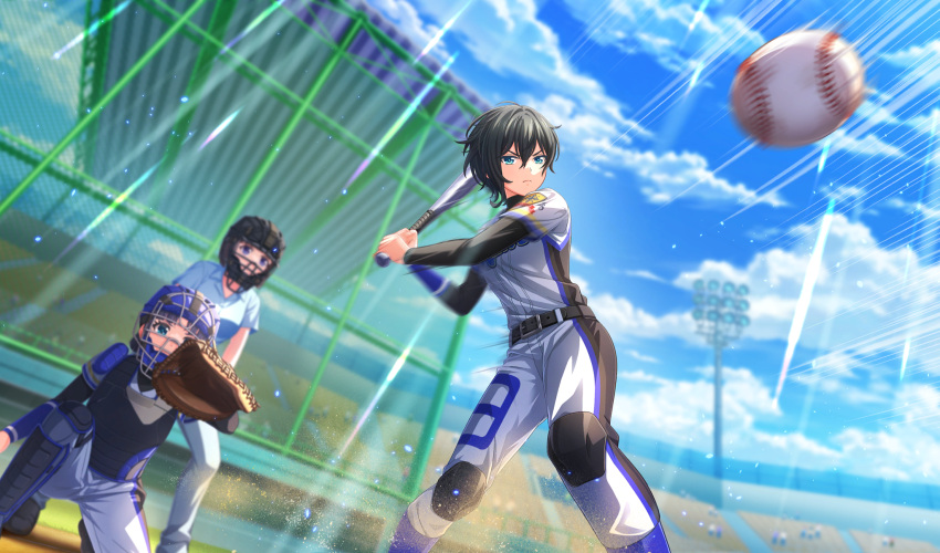 Safebooru - 3girls baseball baseball (object) baseball bat baseball mitt baseball stadium ...