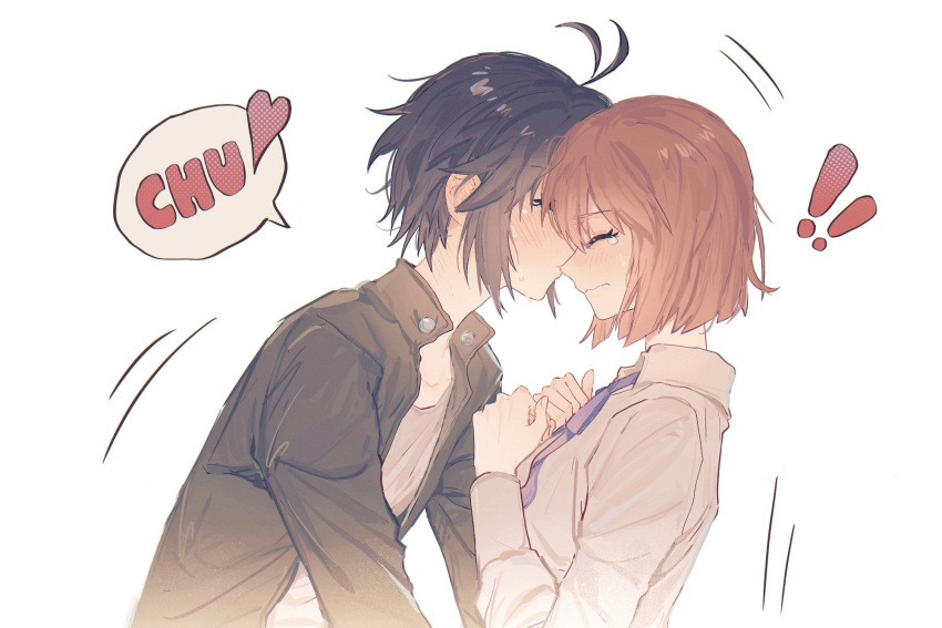 Safebooru - ! !! 2girls antenna hair black hair black jacket blush ...