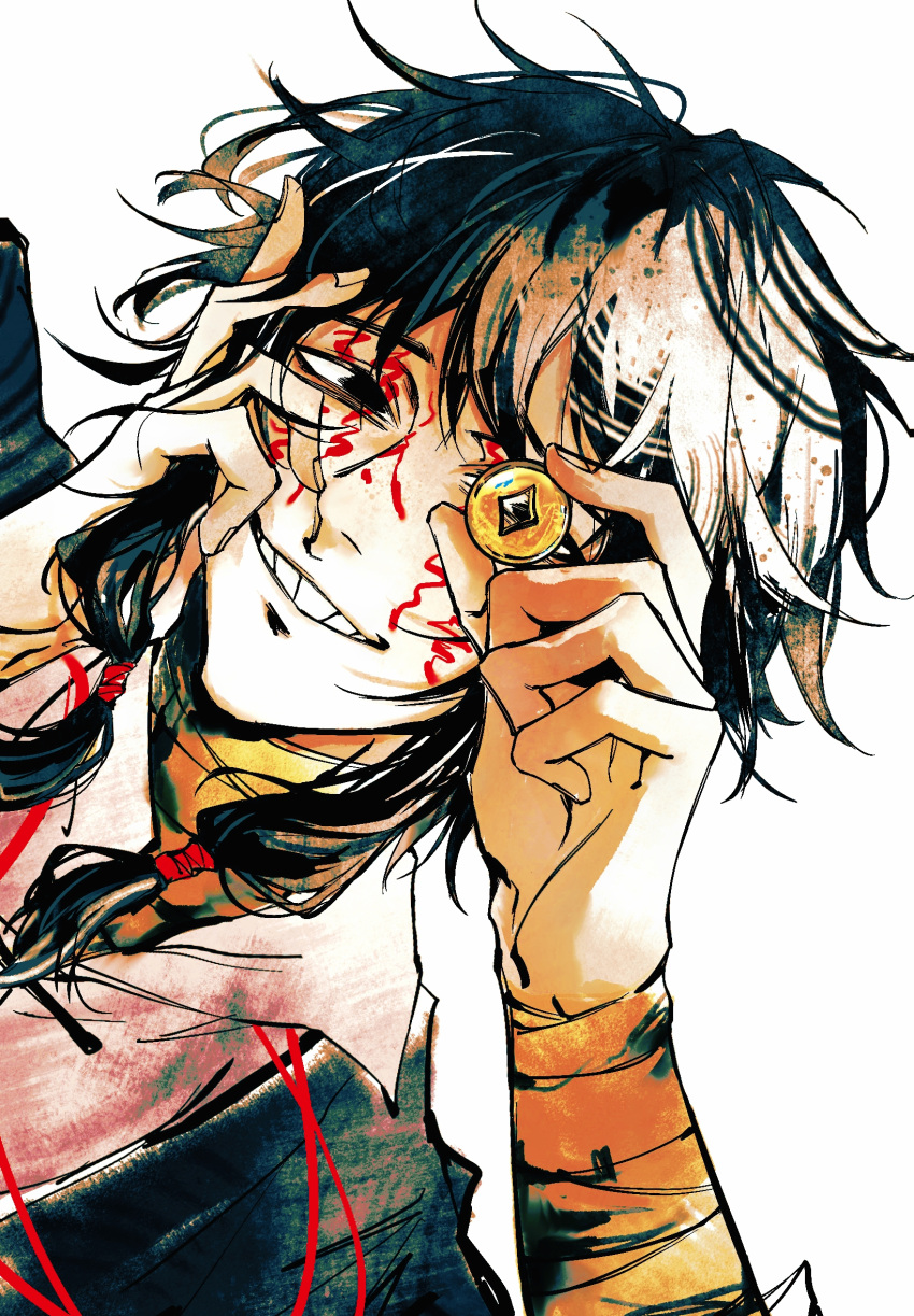 Safebooru - 1boy black eyes black hair black jacket chinese commentary ...