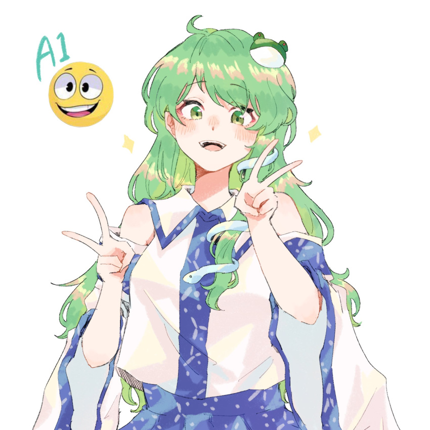 Safebooru - 1girl detached sleeves double v emoji frog hair ornament ...