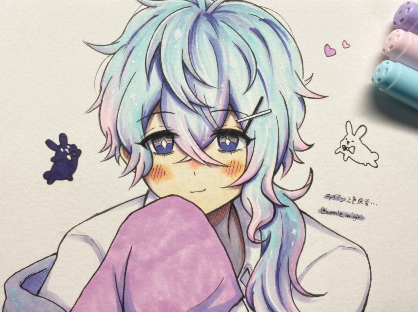 Safebooru - 1boy blue eyes blue hair bonnie onigiri heart highres light ...