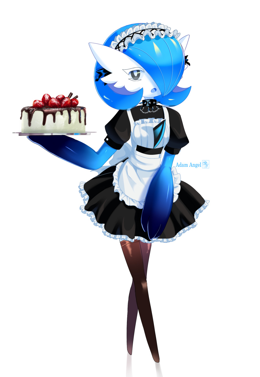 Safebooru - adam angel alternate color apron black thighhighs blue skin ...