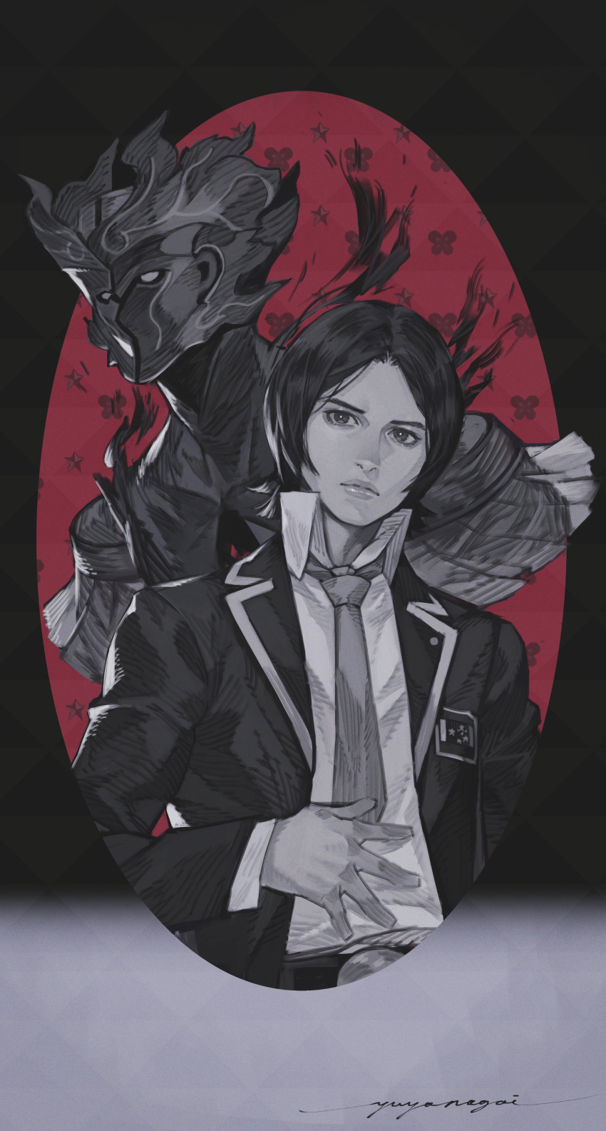 Safebooru - 1boy absurdres apollo (persona 2) greyscale with colored ...