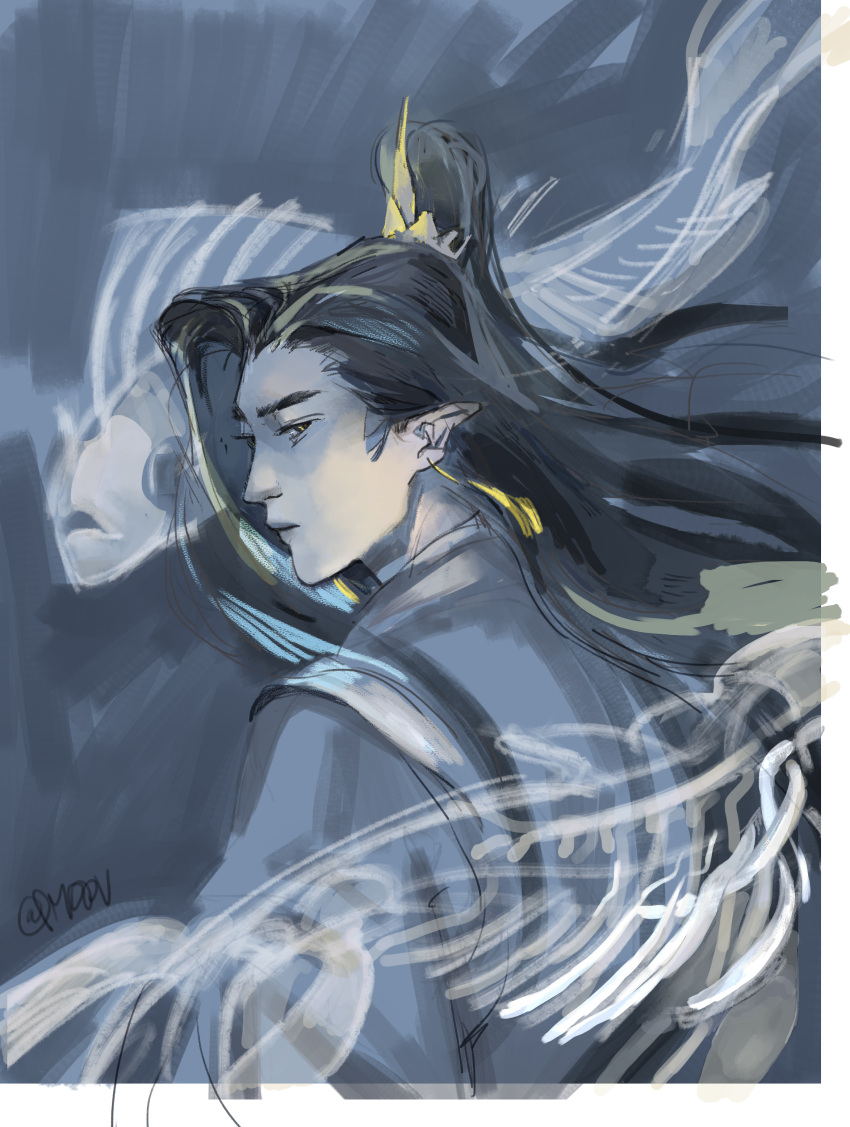 Safebooru - 1boy absurdres animal skeleton black hair blue background ...