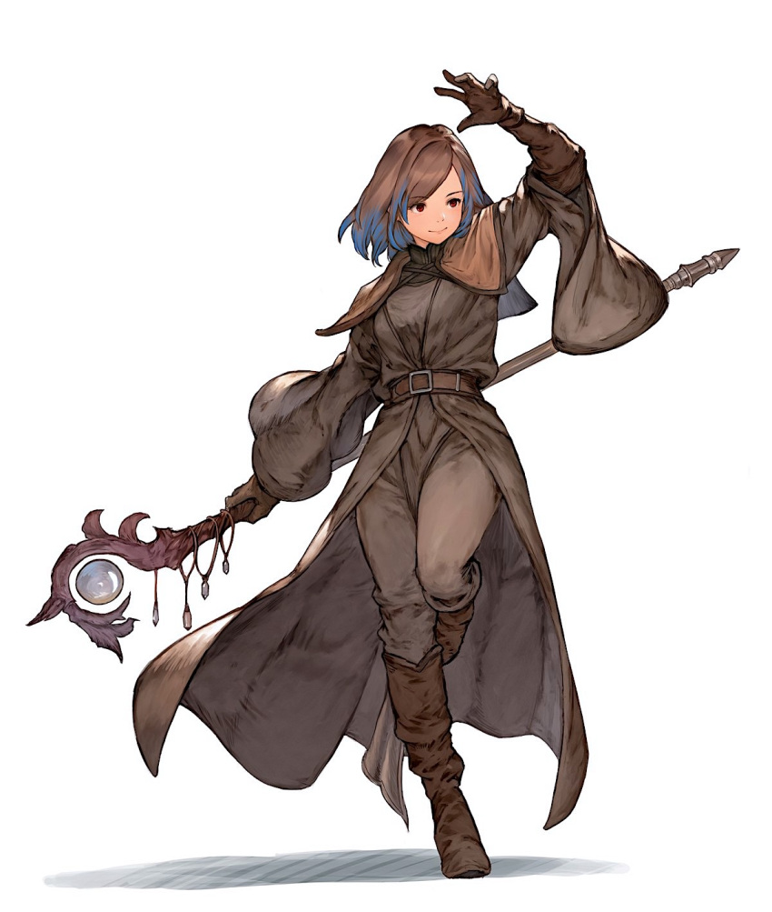 Safebooru - 1girl arm up belt boots brown coat brown eyes brown footwear brown gloves brown hair ...