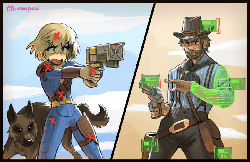 Safebooru - 1boy ammunition pouch armor arthur morgan bag bandana beard belt blonde hair blue ...