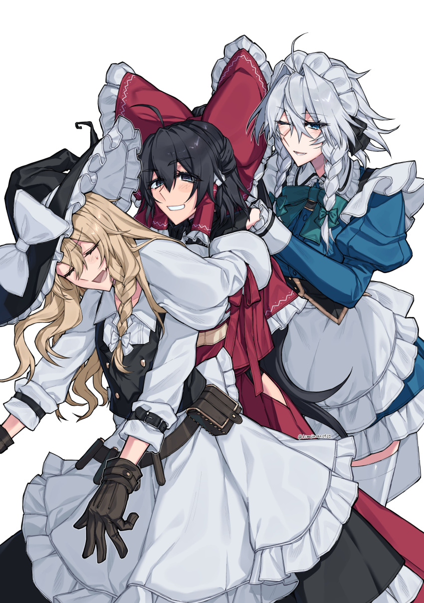 Safebooru - 3girls absurdres apron belt pouch black eyes black hair ...