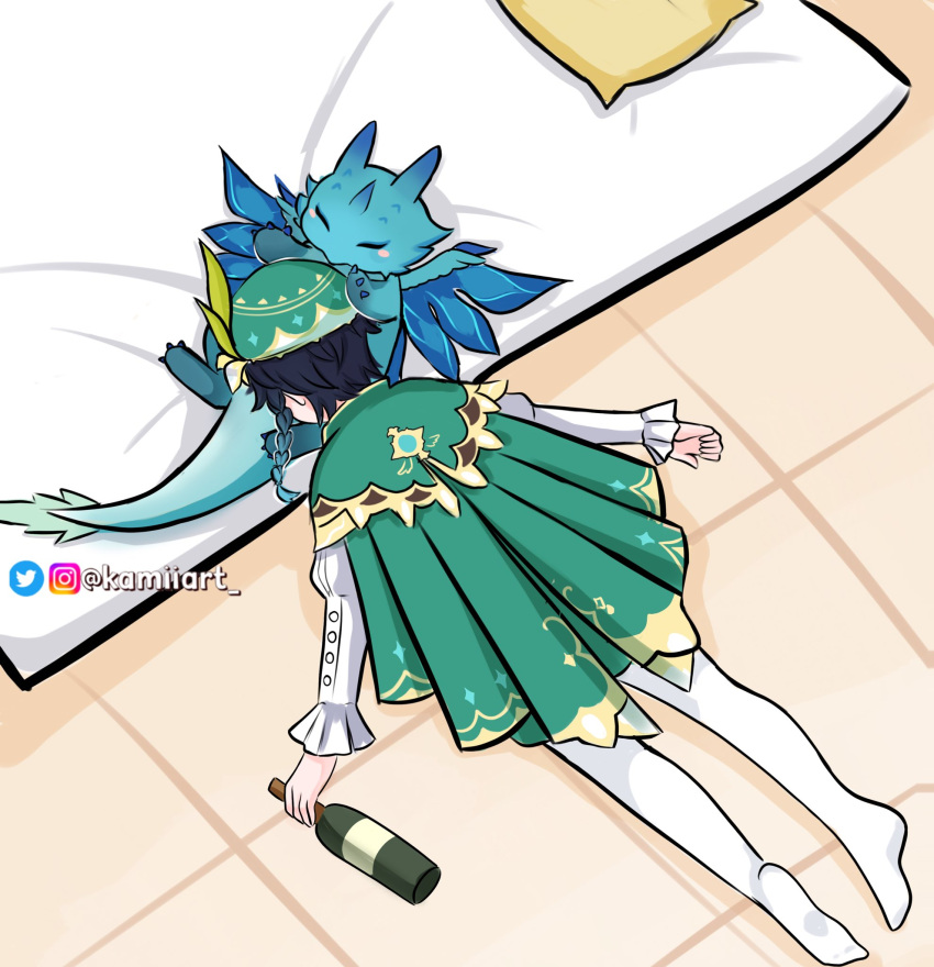 Safebooru - 1boy alcohol artist name black hair blue hair bottle cape ...