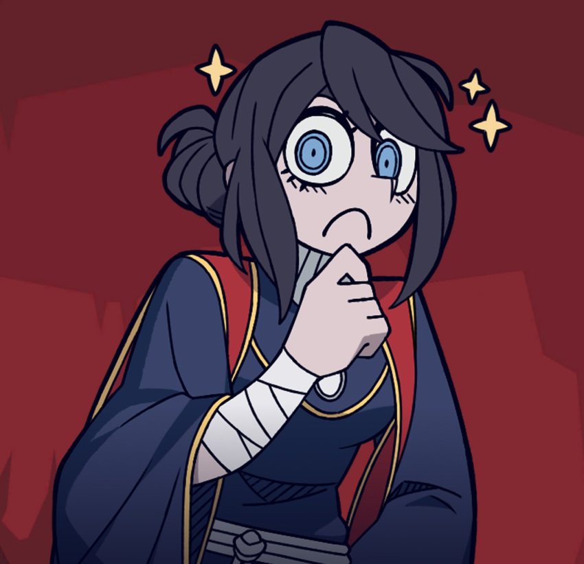 Safebooru - 1girl bandaged arm bandages black hair blue eyes blue robe blush closed mouth ...