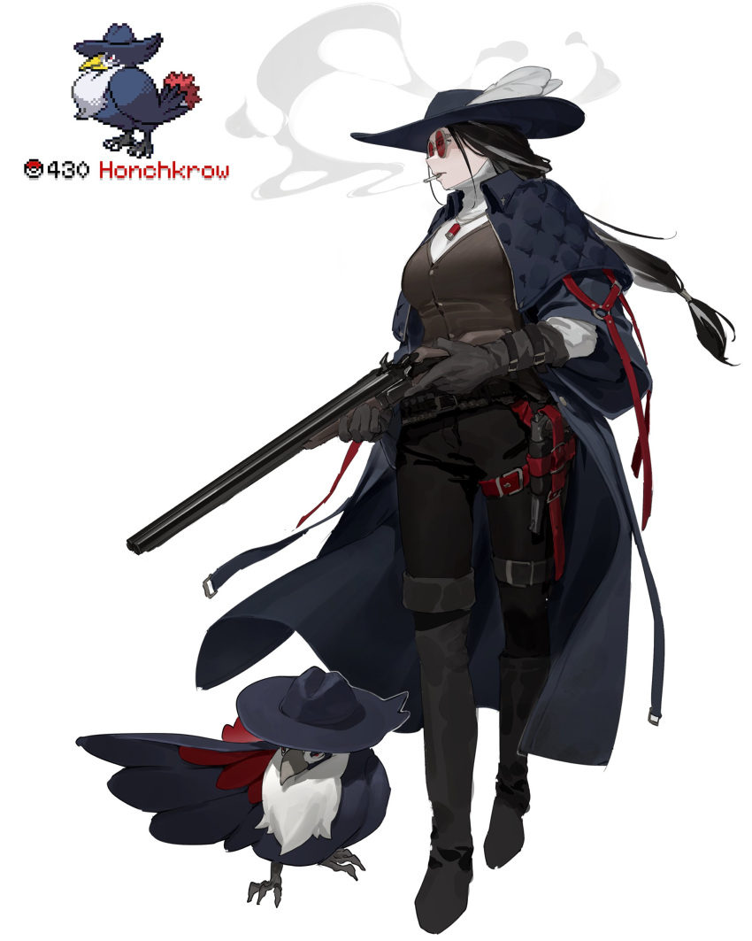 Safebooru - 1girl absurdres belt bird black footwear black gloves black hair black hat boots ...