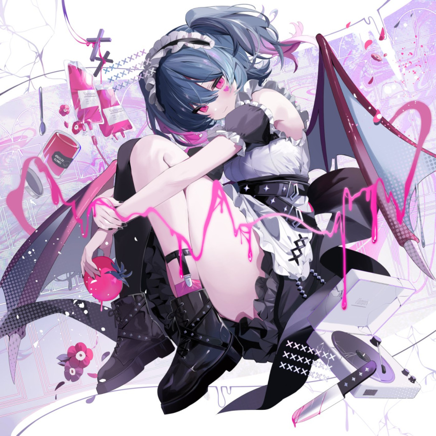 Safebooru - 1girl album cover apron belt black belt black footwear black nails black skirt blood ...